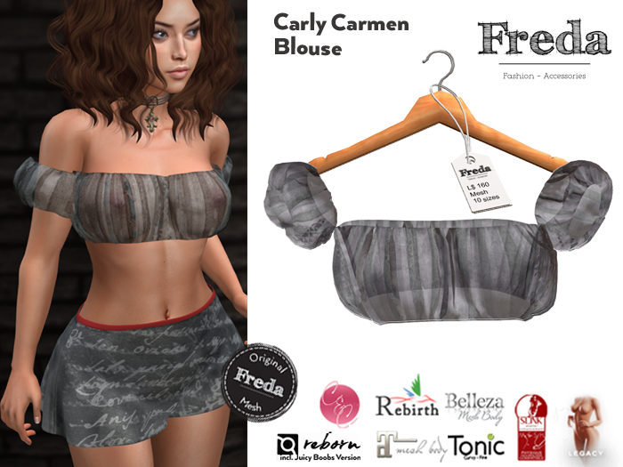Second Life Marketplace - "Freda" Carly Carmen Blouse sheer sexy see-through Cropped Top, Black ...
